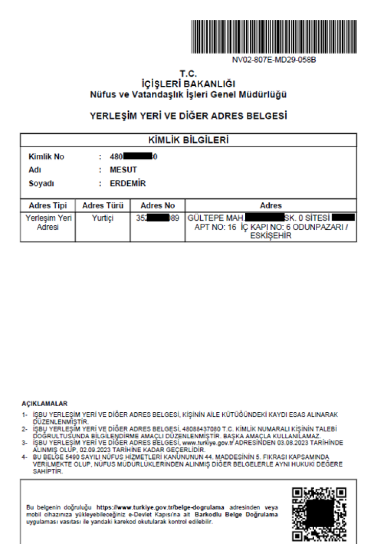 Address document Turkey (example)